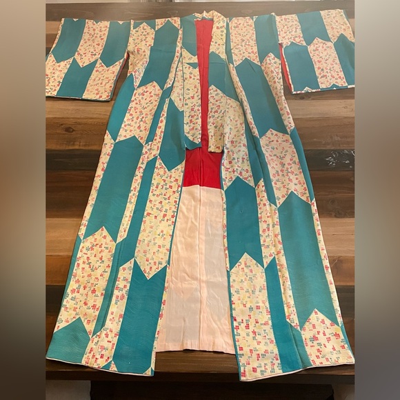 Other | 192s Cotton Candy Silk Crepe Kimono Arrow Feather Art Deco ...